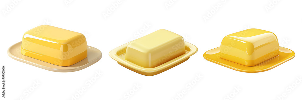 PNG butter dish 3d icons and objects collection, in cartoon style ...