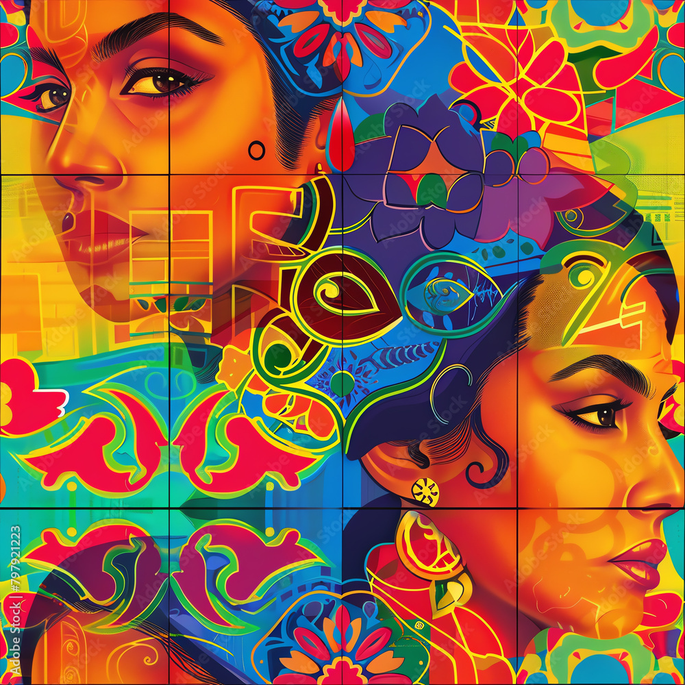 Construct a tile with vibrant Bollywood poster art Stock Illustration ...
