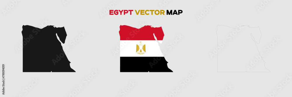Egypt Map Vector Pack. Map with Flag. Gray Map Silhouette. Gray Outline ...