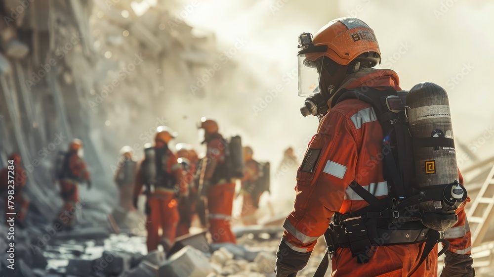 Depict the rapid deployment of emergency response teams in the ...