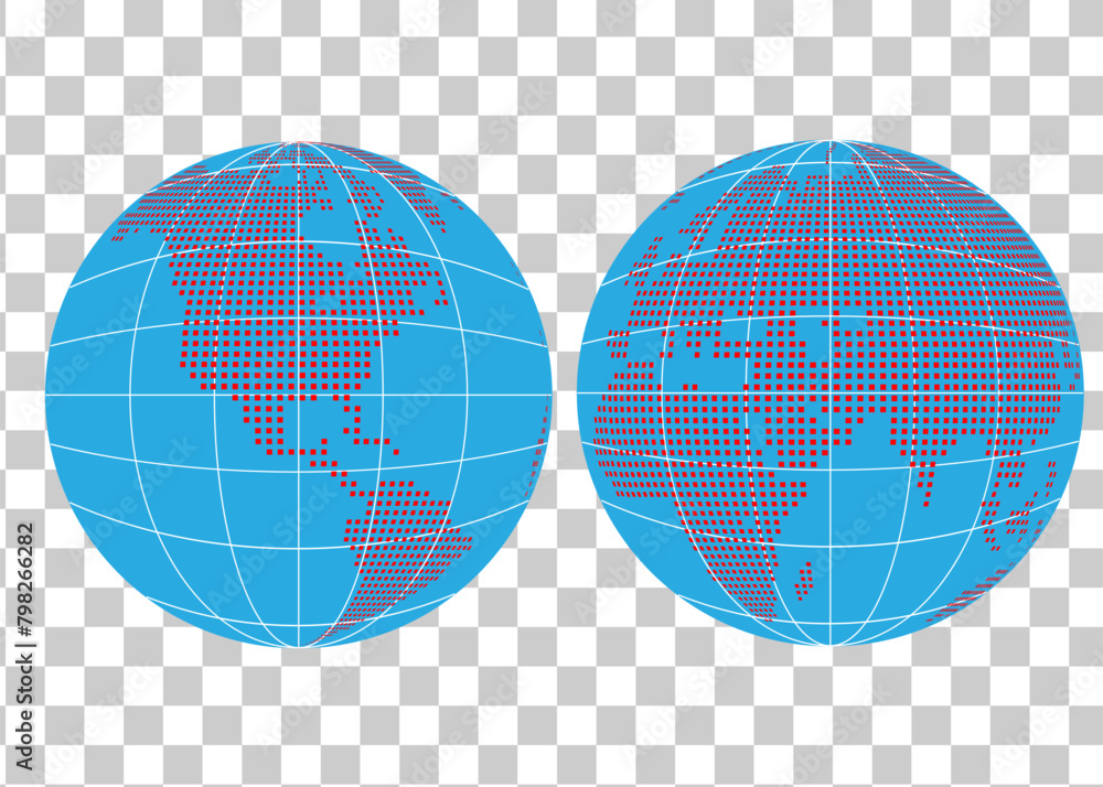 world globe map red dot matrix vector on transparent background for ...