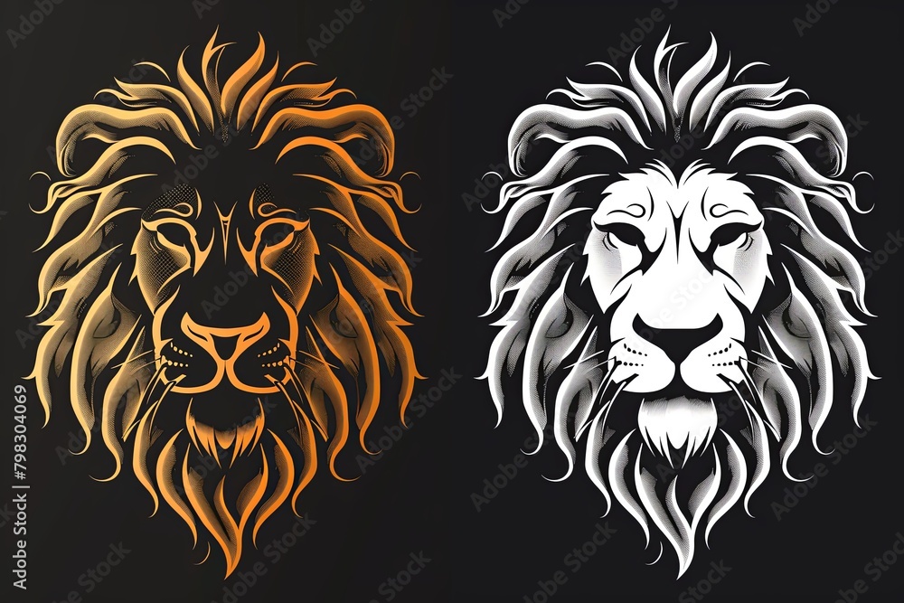 Wildlife Mascot: Lion Logo Vector Silhouette in Black and White ...
