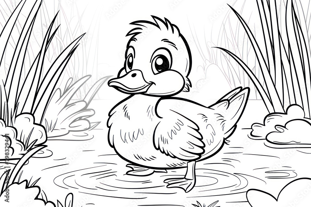 Cute duck cartoon coloring page illustration vector. For kids coloring ...