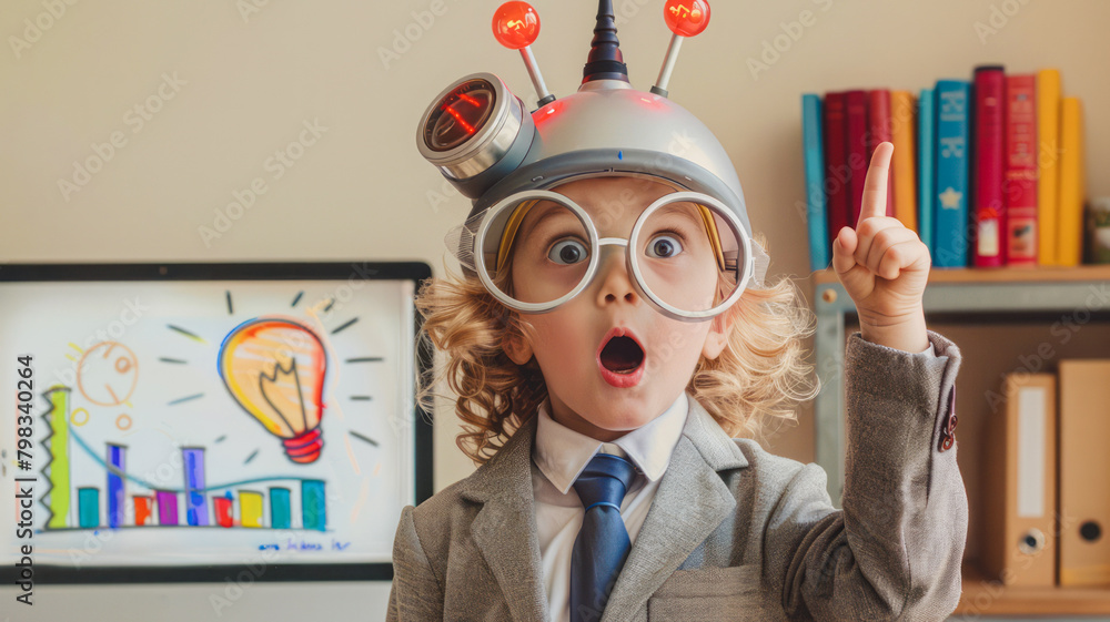 Child's Creative Genius: Imaginative portrayal of a young inventor in a ...