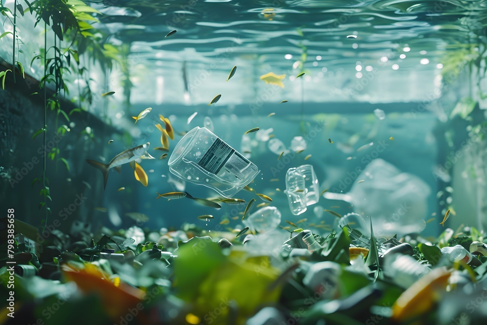a sobering underwater perspective of plastic pollution, capturing ...