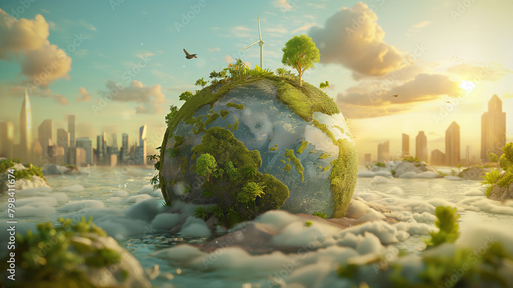 Climate change. Saving the planet, World Environment Day, bio technology, a city on planet ...