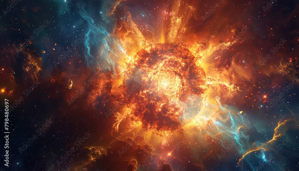 Supernova Explosion, Illustrate the dramatic event of a massive star ...