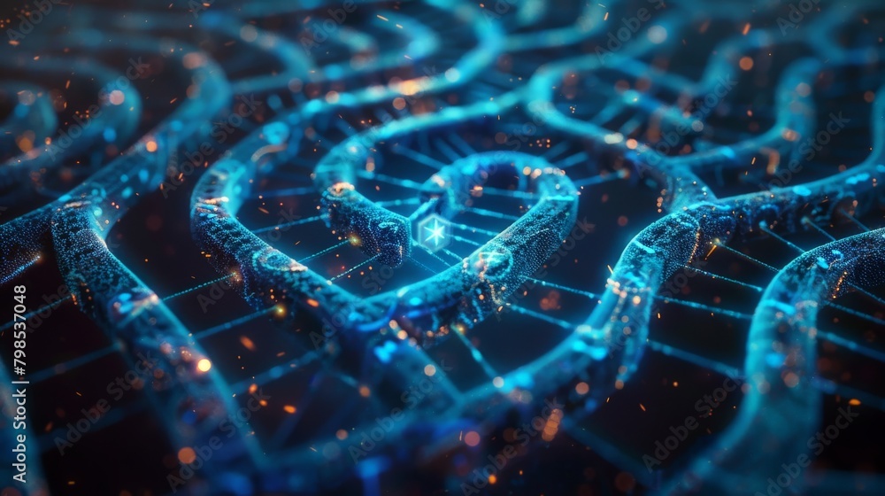 A maze constructed from DNA strands, where the path leads to a glowing ...