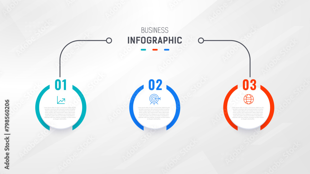 Three Step Infographic label design Vector template with line icons ...