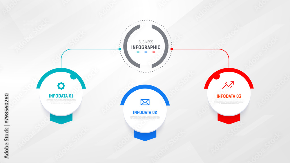 Three Step Infographic label design Vector template with line icons ...