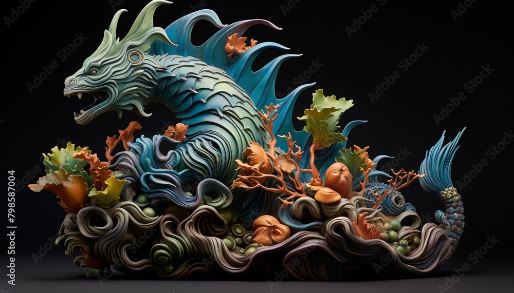 Dive into the fantastical depths of the ocean depicted in a clay ...