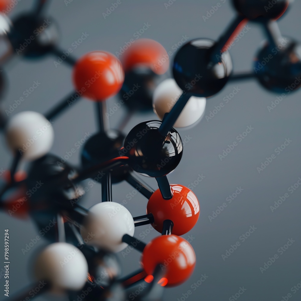 Detailed close-up of molecular models representing various carbon ...