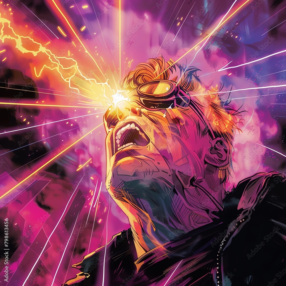 Scene from a graphic novel depicting a villain activating a death ray ...