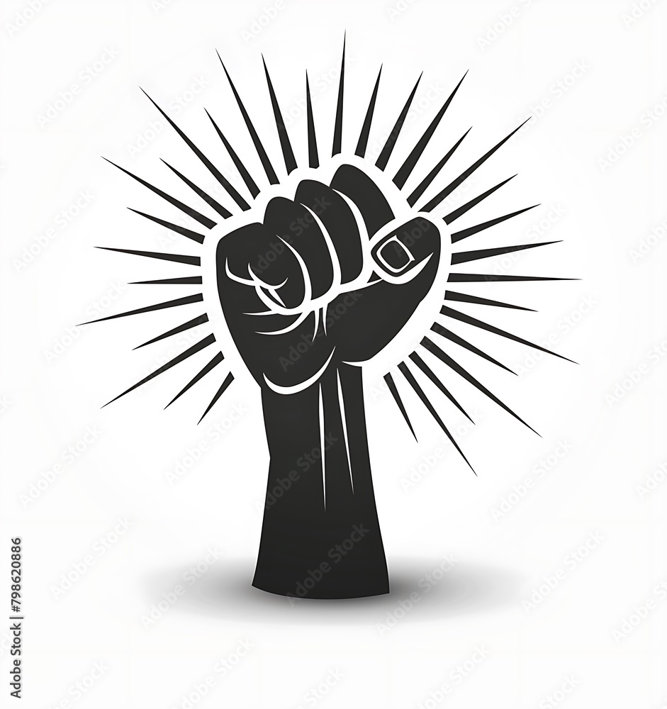 Black and white vector logo of an arm with a closed fist raised up ...