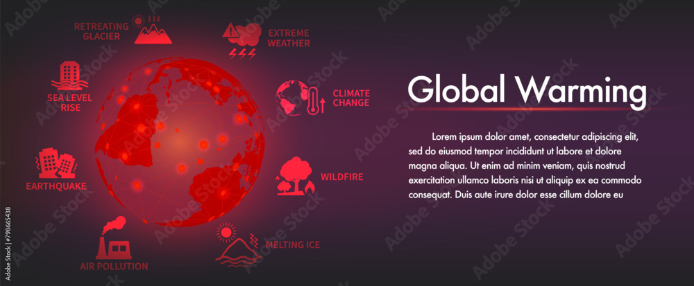 Concepts of global warming, ice melt, greenhouse effect carbon dioxide ...