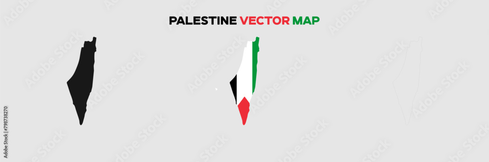 Palestine Map Vector Pack. Map with Flag. Gray Map Silhouette. Gray ...