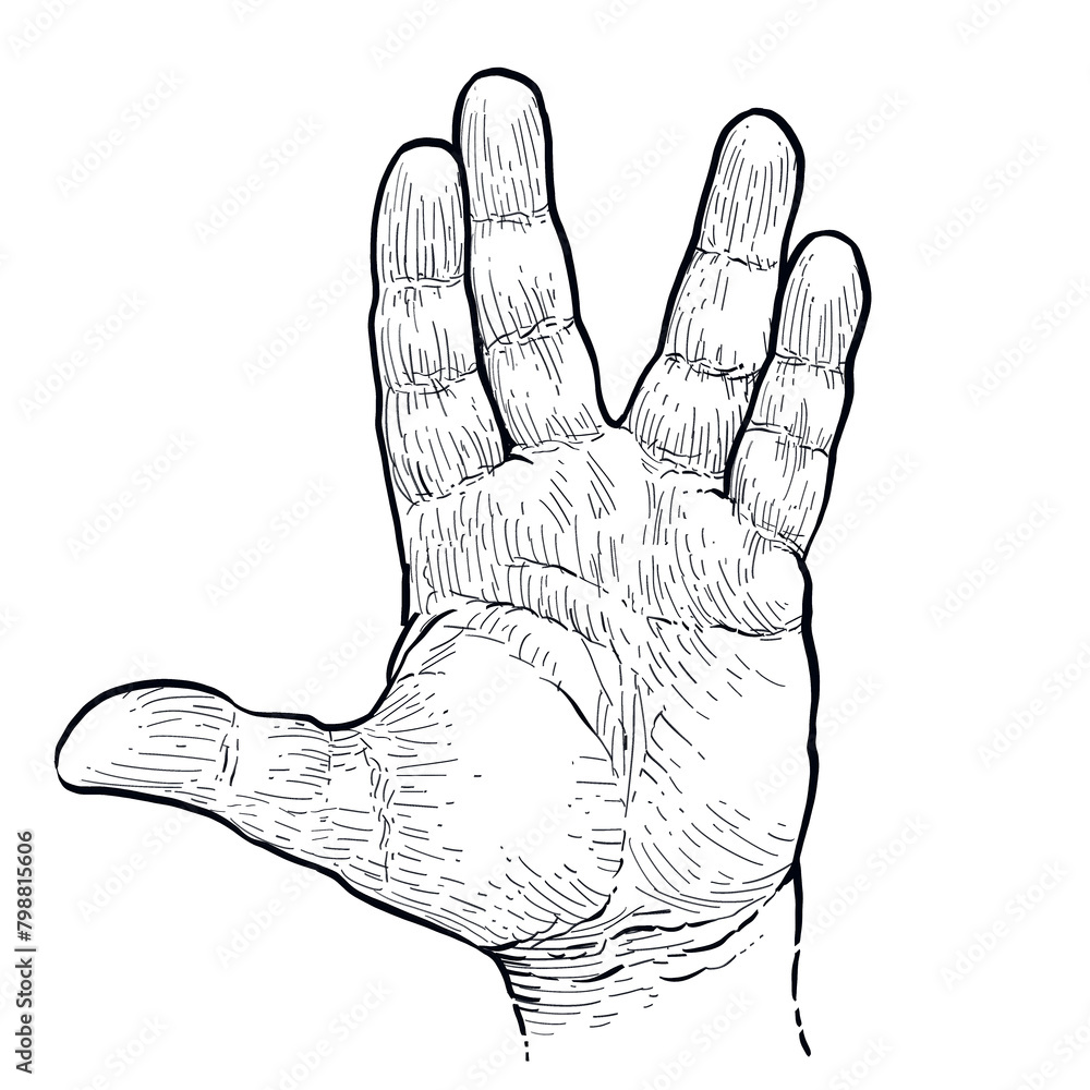 Close-up of Vulcan salute hand gesture, hand language, black and white ...