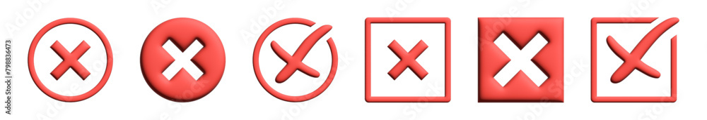 3d Negative check mark symbol set. Checkmark Illustration. Raster ...