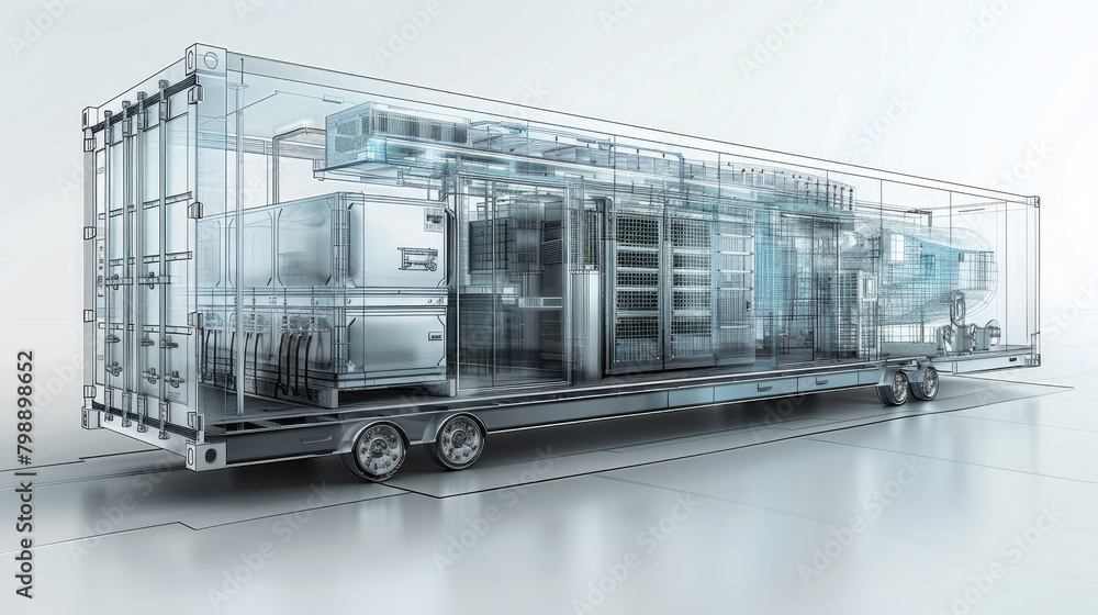 Stock-Illustration „3D blueprint image of a 40-foot modular data center ...