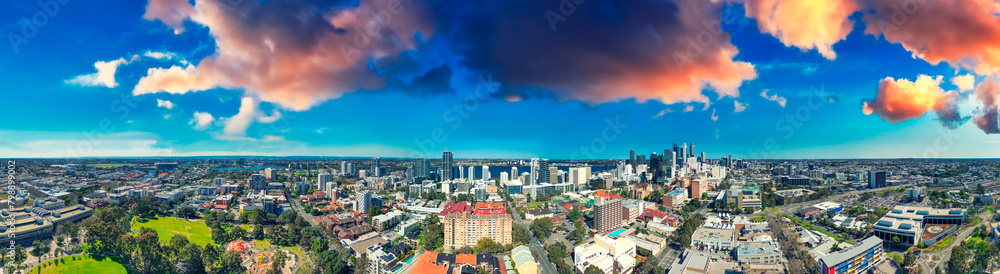 Perth skyline, Western Australia. Beautiful panoramic aerial view of ...