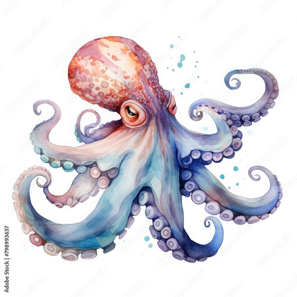 Watercolor Real Underwater Octopus, clipart Illustration, Generative Ai ...