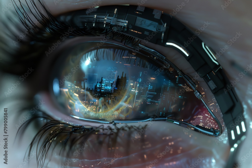 Capture a cybernetic eye in haunting detail using photorealistic ...
