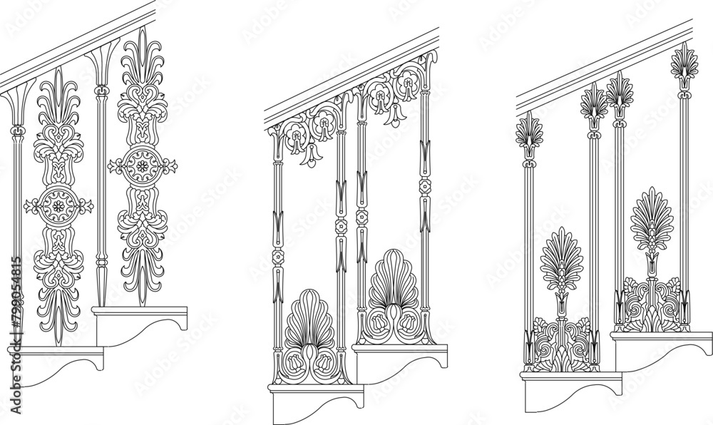 Detailed vector sketch illustration of old classic vintage ethnic stair ...