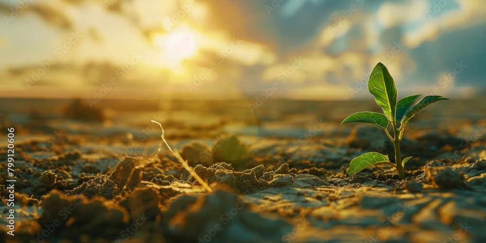 climate change progress background. un setting over cracked dry earth ...