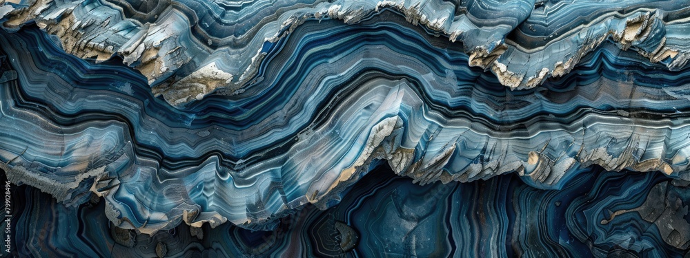 Rock detail with blue variants. stone curves and smooth cuts Close up ...