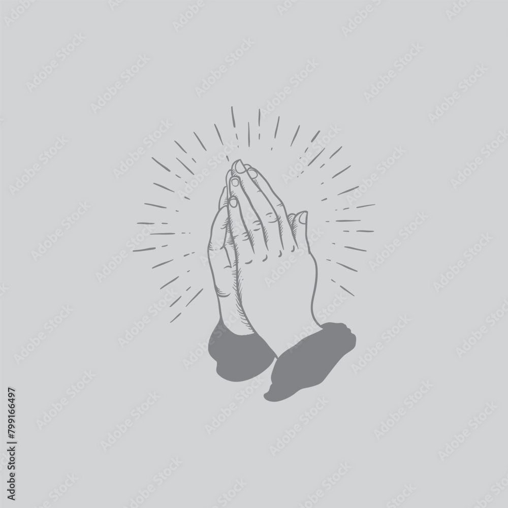 vector illustration of hands praying for God. hand drawing of jesus ...