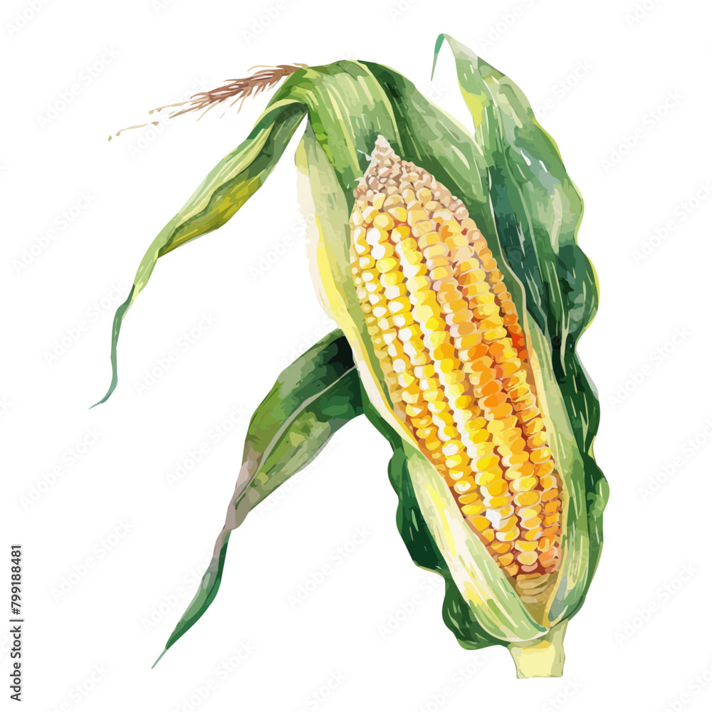 Watercolor painting of a corn (corn cob), isolated on a white ...