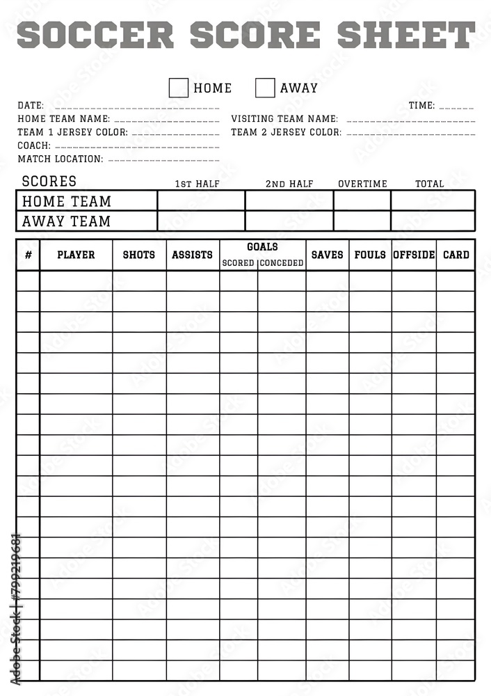Soccer Score Sheet Printable PNG Instant Download Soccer Game Tracker ...
