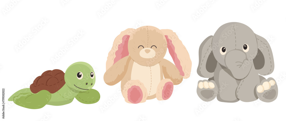 Cute cartoon turtle, bunny, elephant stuffed animal plush baby toys set ...