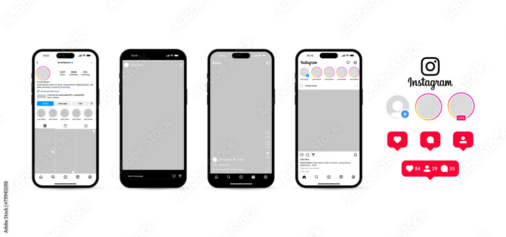 Stock-Vektorgrafik „instagram mockup social media post. social network ...