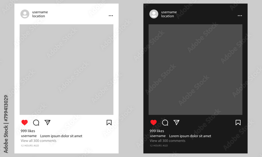 instagram post mockup vector. social media instagram feed web post ...