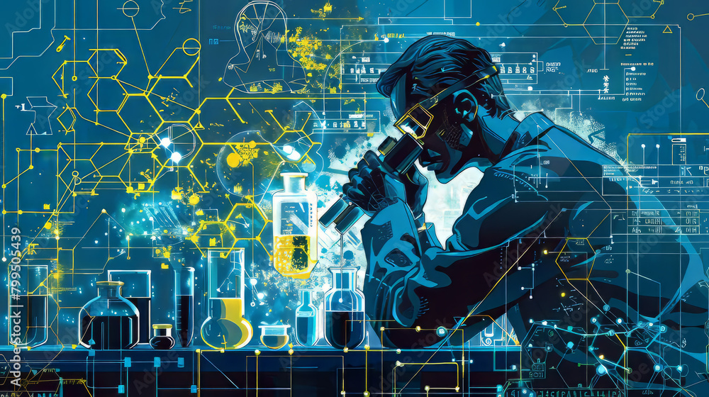 scientist chemist biologist exploring the details of a hybrid working ...