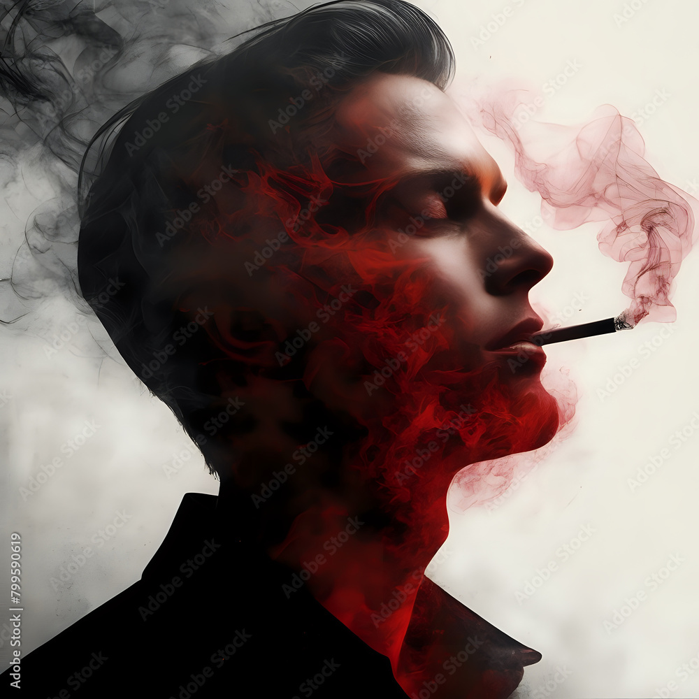 smoke man illustration by ethan watkins, in the style of intense ...