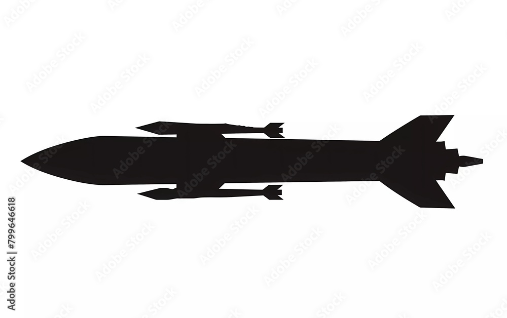Silhouette of a rocket from a side view, on an isolated white ...