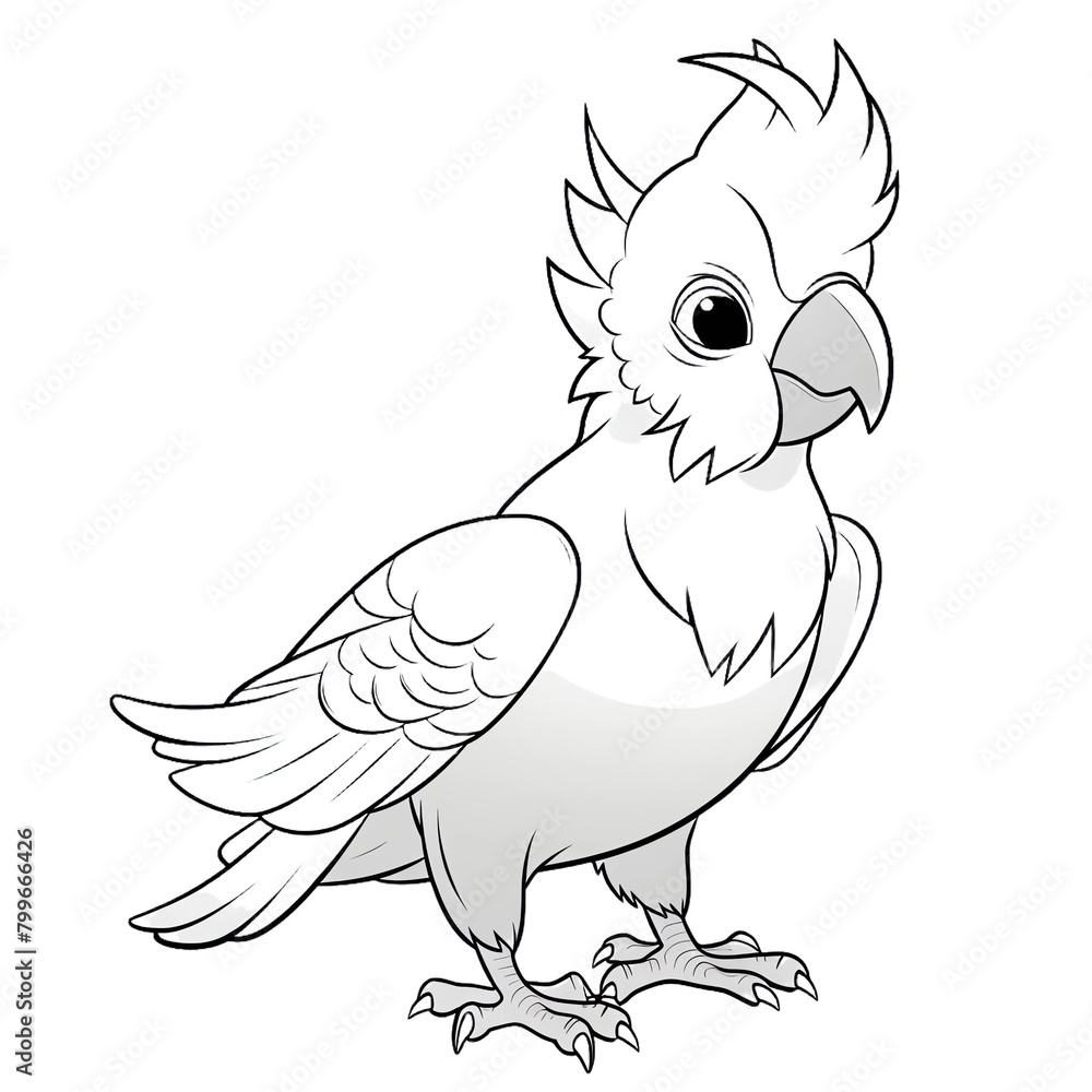 Cute cockatoo cartoon vector line art simple coloring page for kids ...