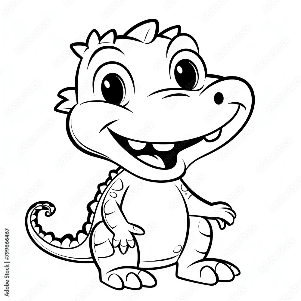 Cute cartoon baby dragon smiling coloring page for kids with crisp ...