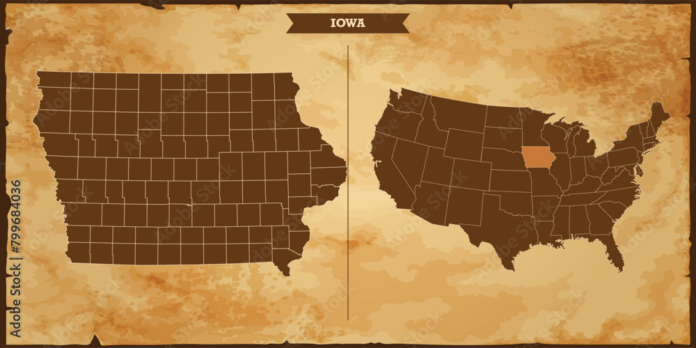 Iowa state map, United States of America map with federal states in A ...