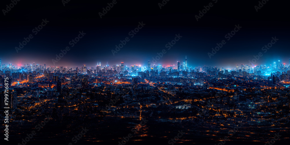 Aerial view of the city night time 8K VR 360 Spherical Panorama Stock ...