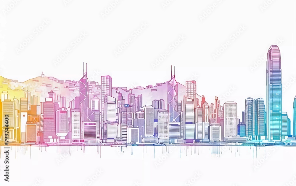 Hong Kong city colored gradient lines. All buildings in Hong Kong ...