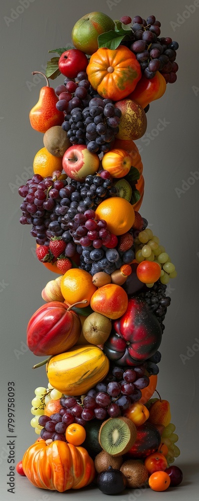 Envision a front-facing composition that harmoniously blends fruits ...