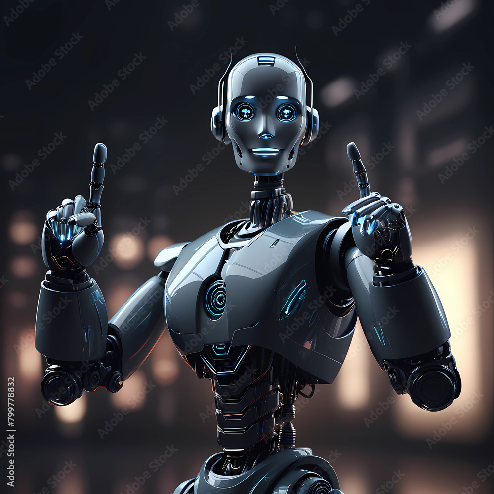 AI robot doing ok sign with fingers, realistic, 4k, electronical, dark ...