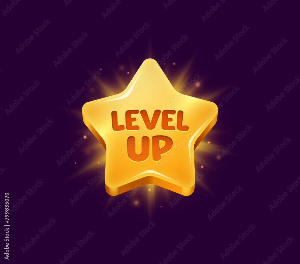 Level up rank star for game interface of badge with shine, vector bonus ...