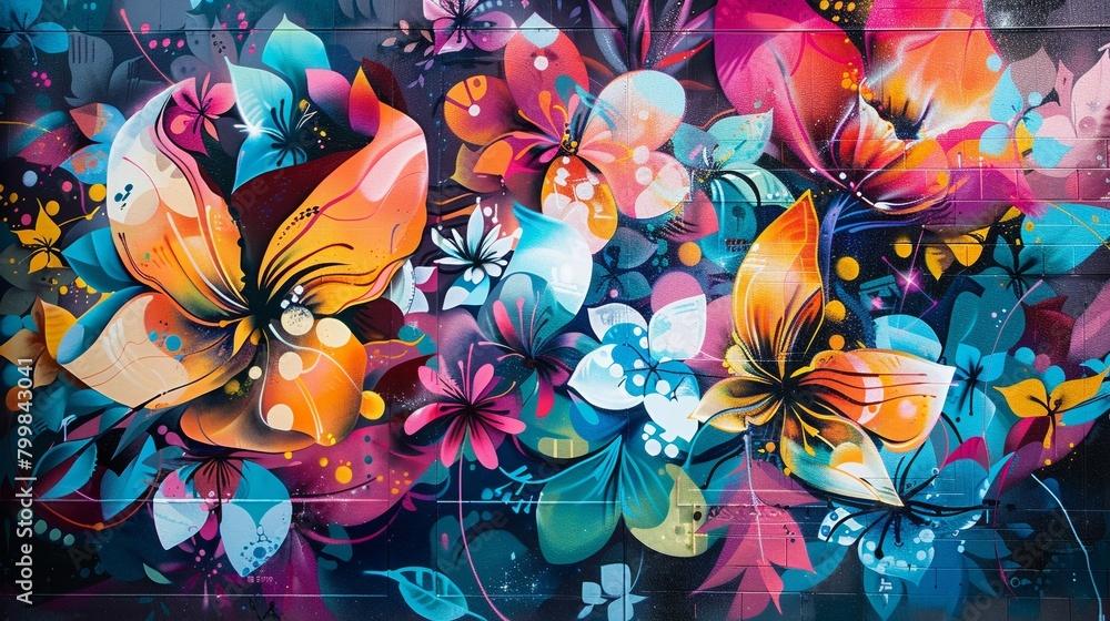 Vibrant street art mural featuring sparkling and radiant colors ...