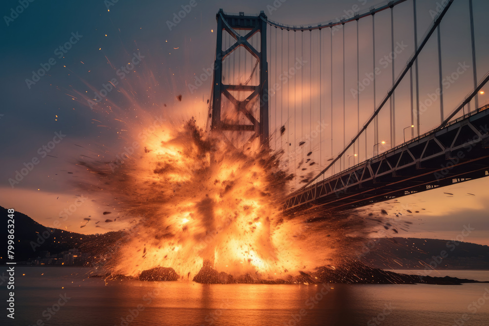 建築, 橋, 鉄橋, 道路, 交通, 爆発, 火, 炎, 事故, 事件, 破壊, 崩壊, construction, bridge ...