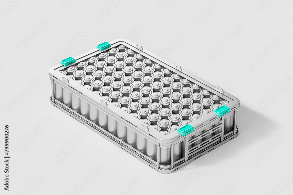 An EV battery module with cylindrical cells, depicted in a realistic ...