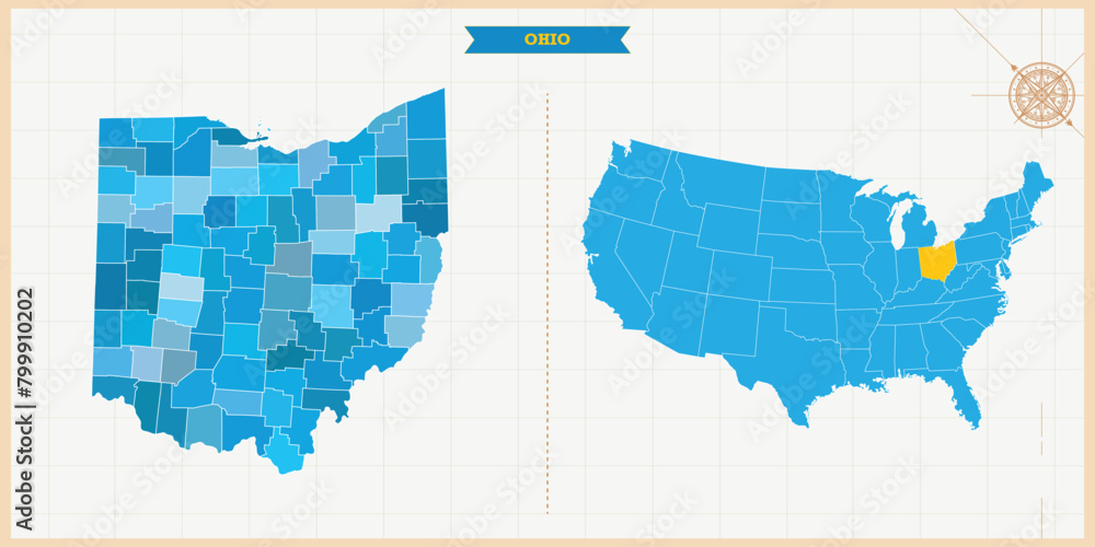 A Map highlighting Ohio in the USA Map, Ohio and USA modern map with ...